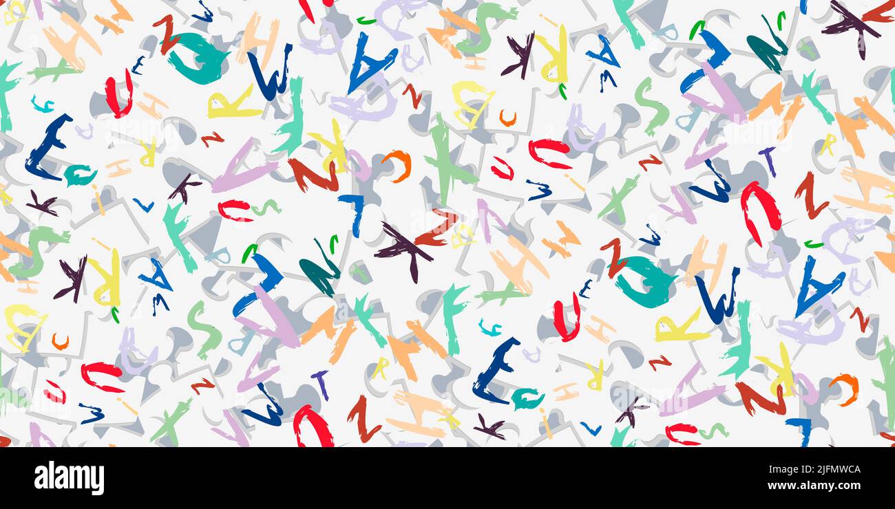 Color alphabet vector symbols. Seamless pattern of hand drawn brush ...