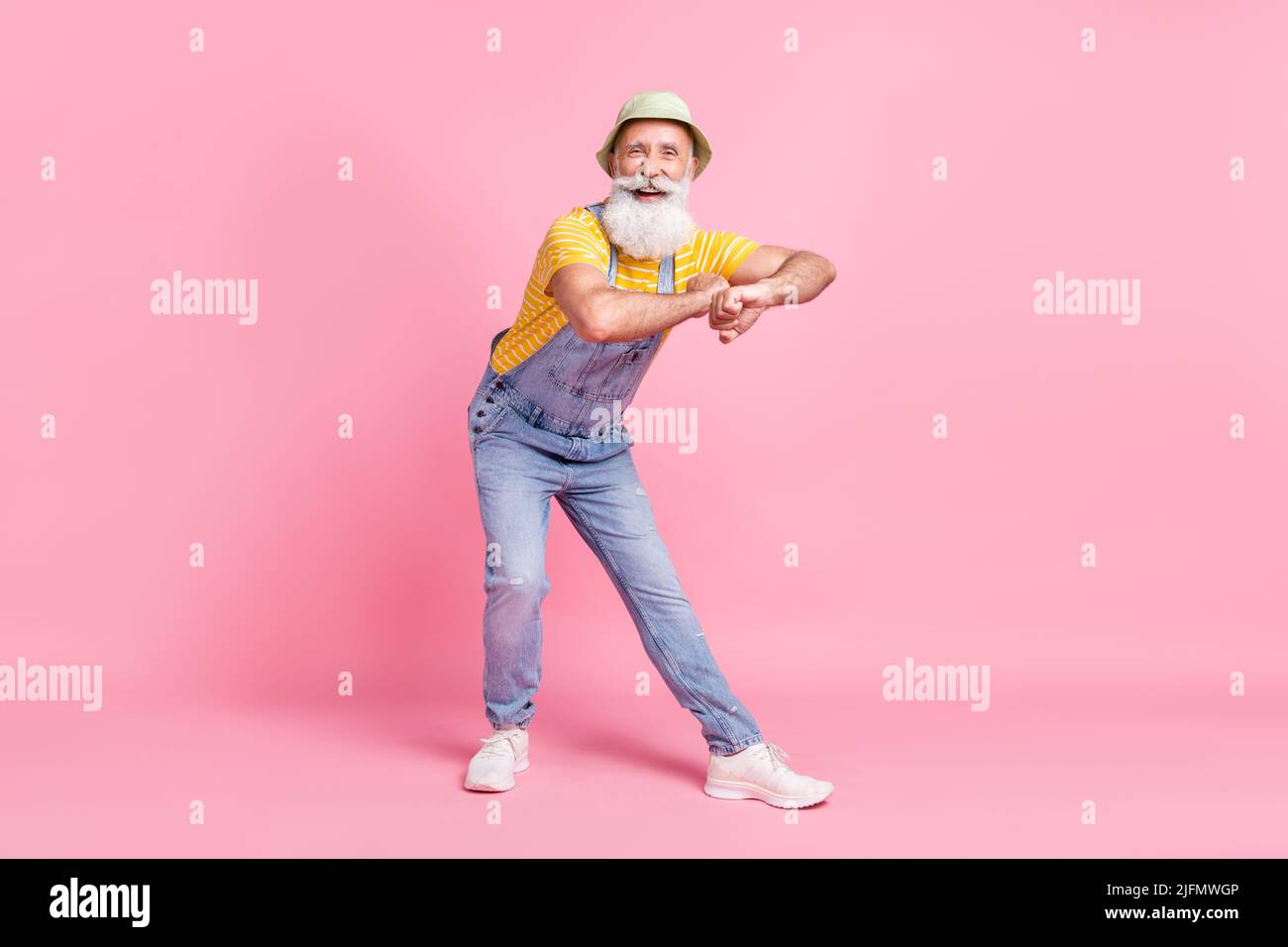 Full length body size view of attractive cheerful man dancing having ...