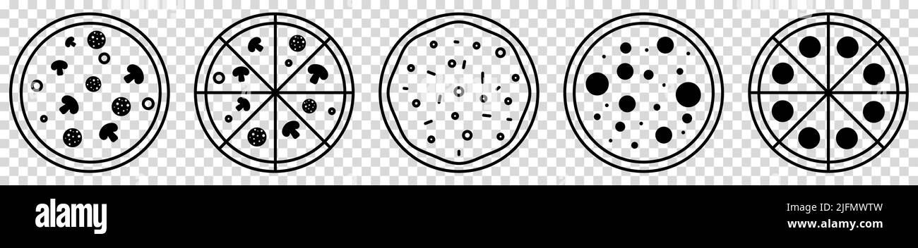 Set of pizza line icons. Vector illustration isolated on transparent ...