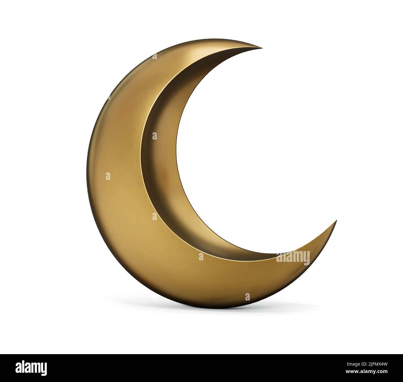 A 3d rendering of a gold copper crescent moon isolated on white ...