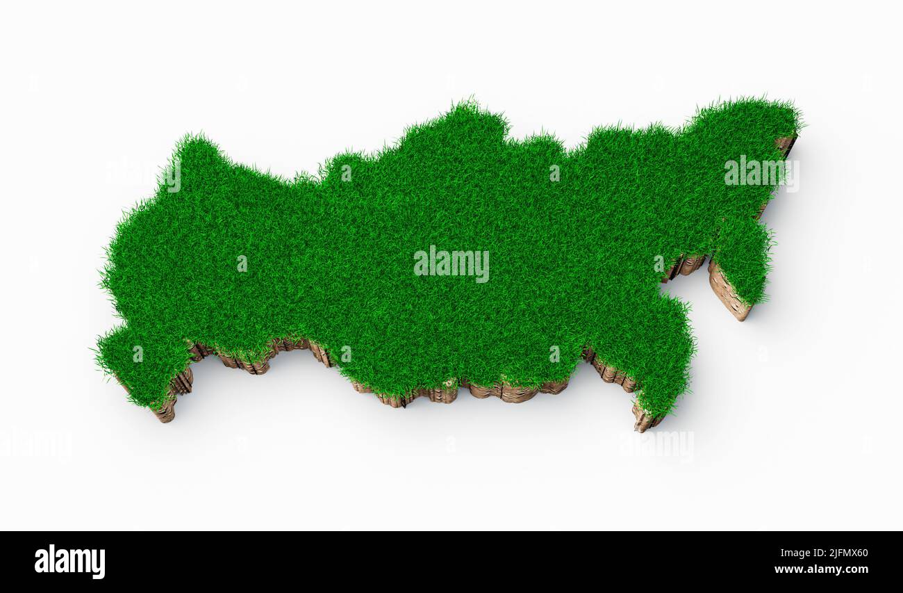 A 3d rendering of Russia map soil land geology cross section with green ...