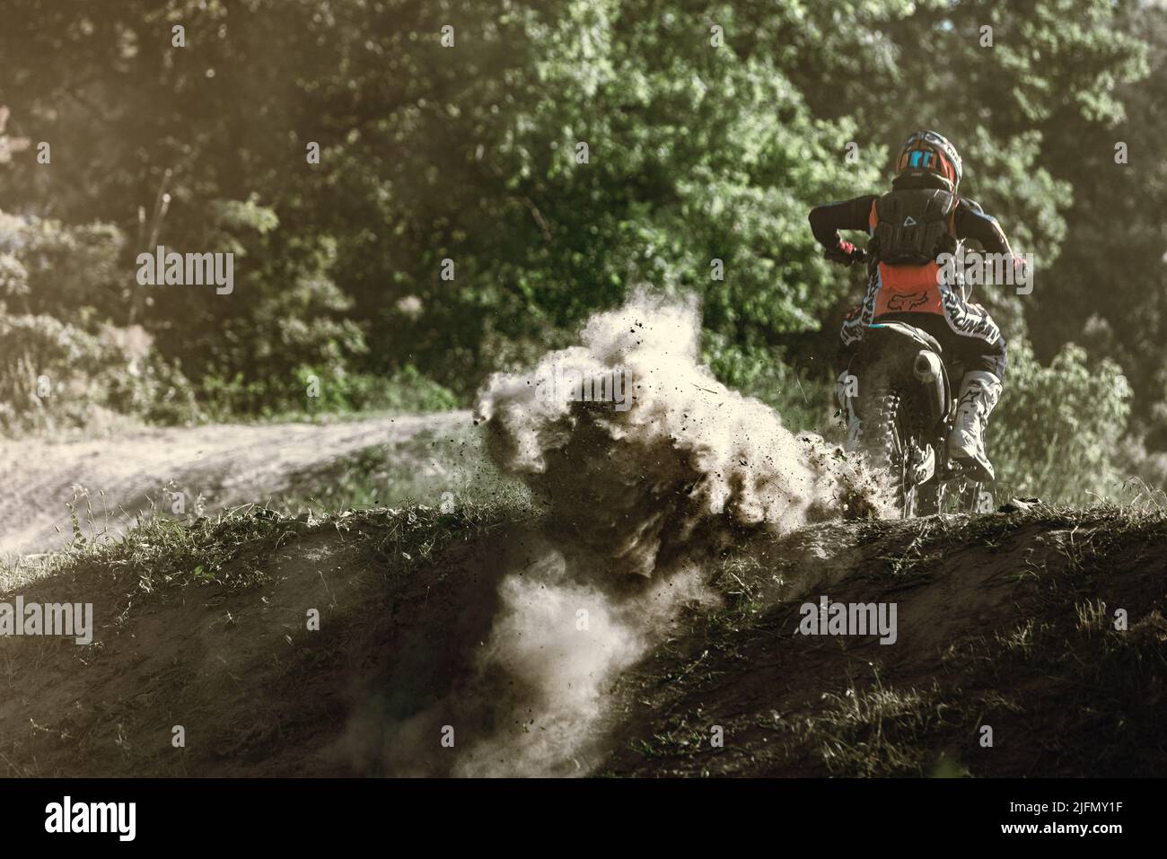 Ukrainian professional motorcycle rider driving on Enduro motorbike ...