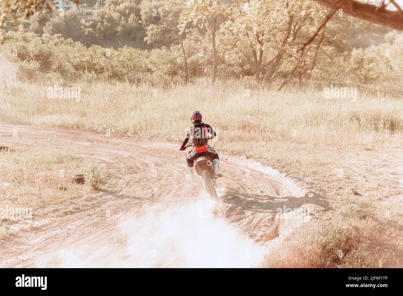Ukrainian professional motorcycle rider driving on Enduro motorbike ...