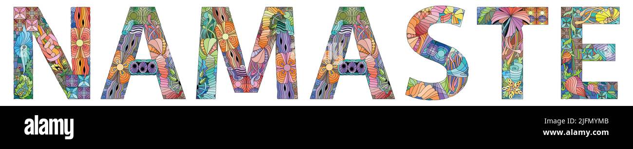 Hand-painted art design. Illustration word NAMASTE painted in warm ...