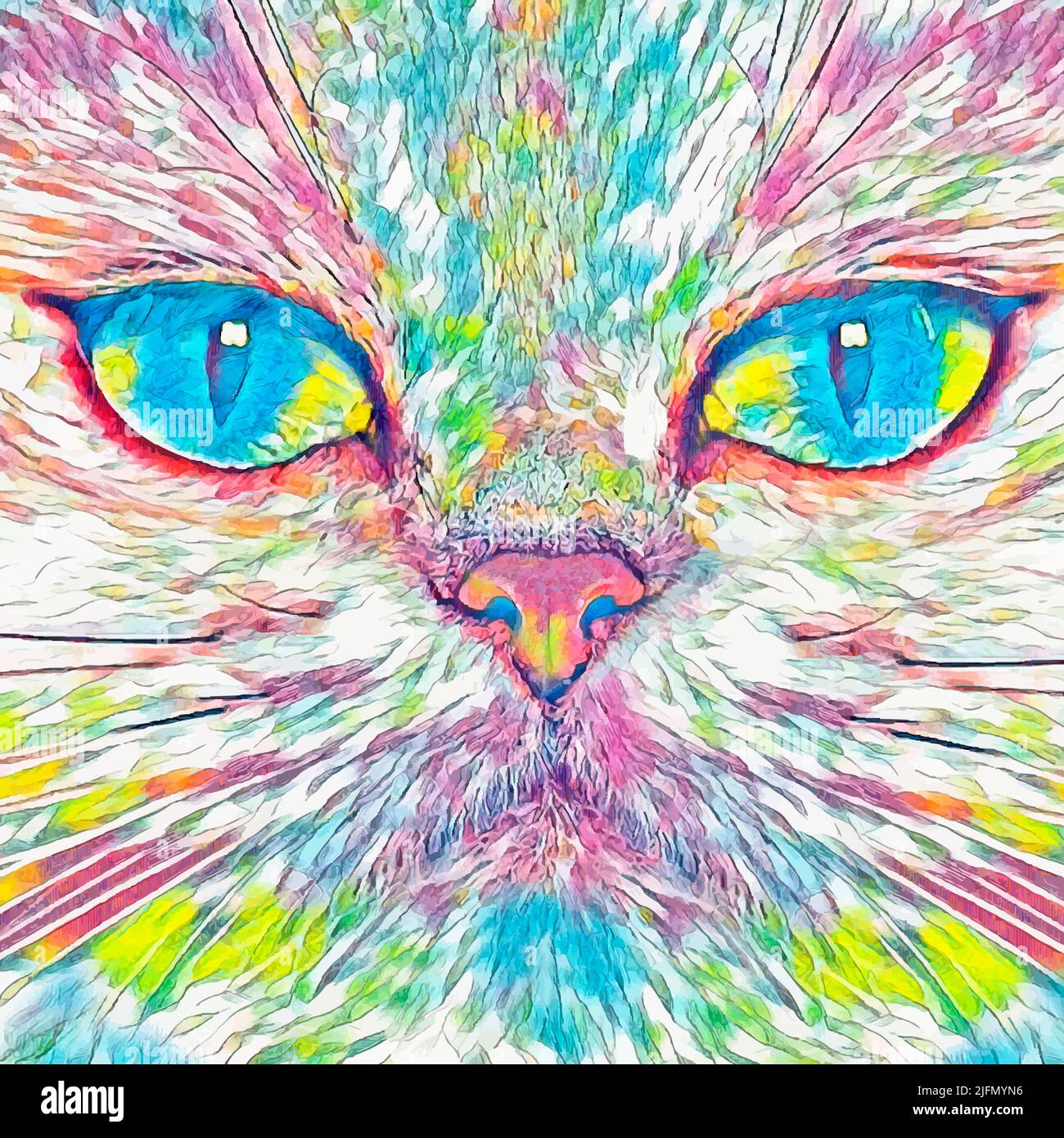 An illustration portrait of a colorful cat face details Stock Photo - Alamy