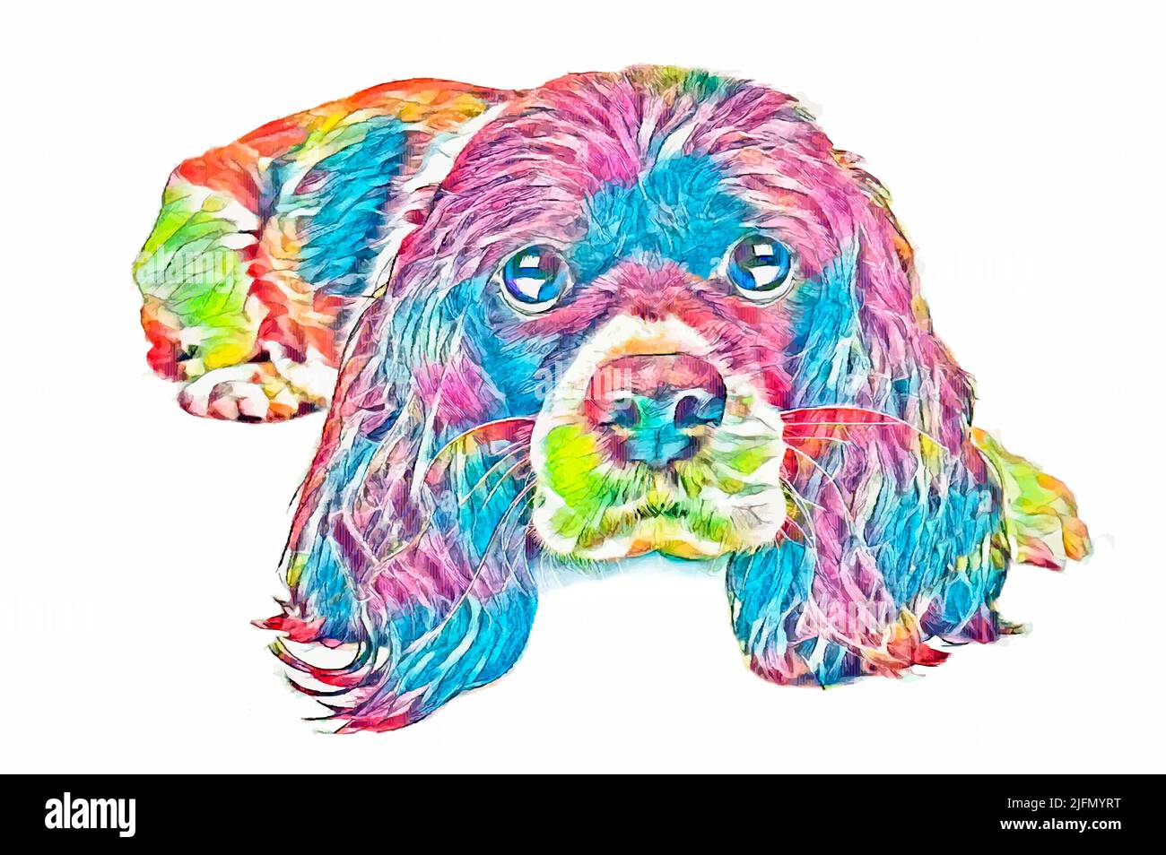 An illustration portrait of colorful sad Basset Hound dog laying Stock ...