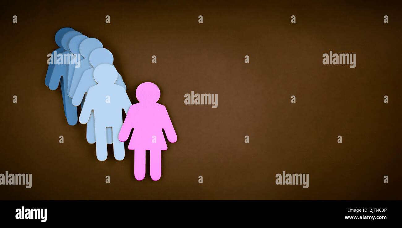 A crowd of males queueing behind a female. With copy space Stock Photo ...