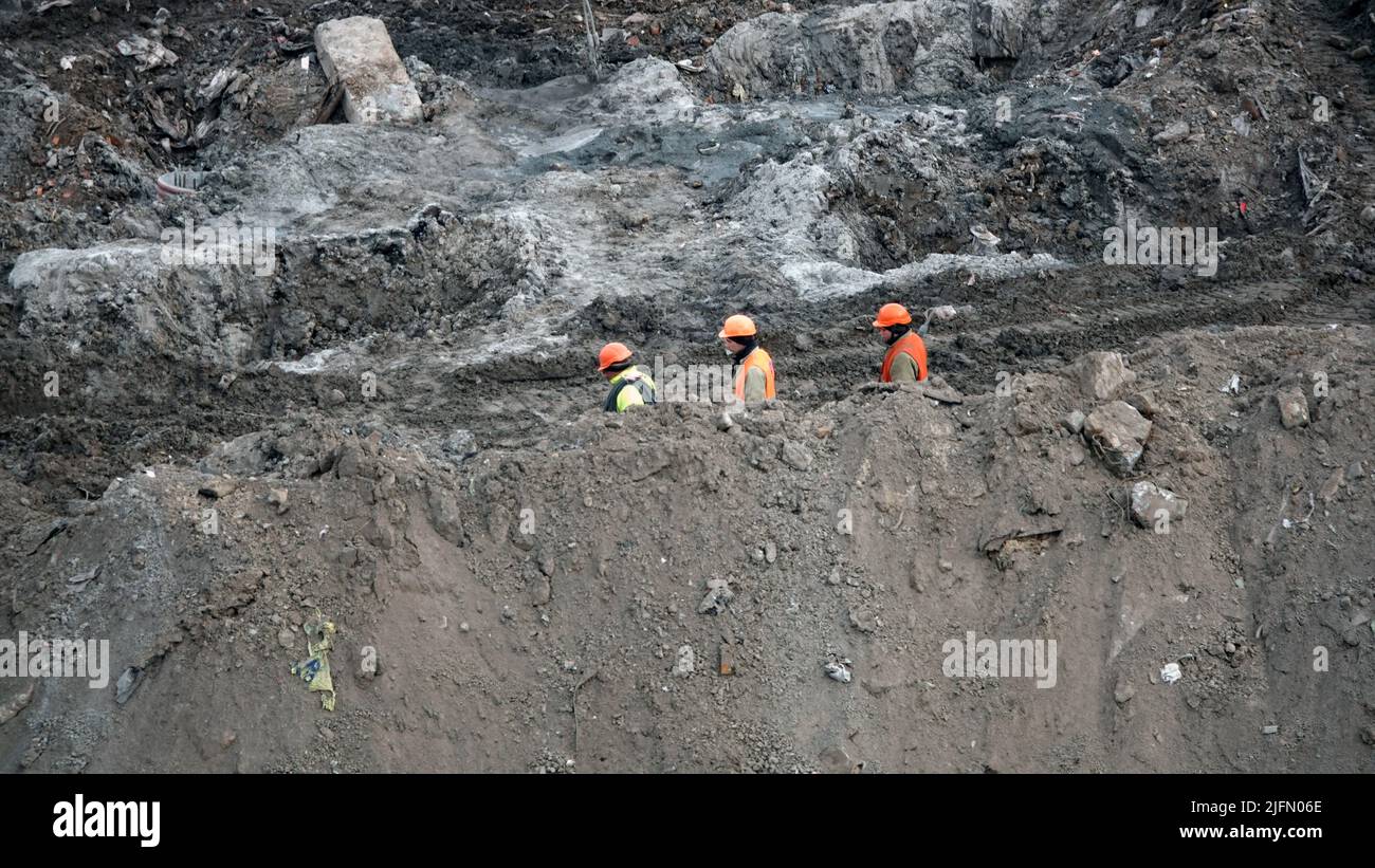 Kiev, Ukraine March 13, 2019: Workers - zero-cycle construction of the ...