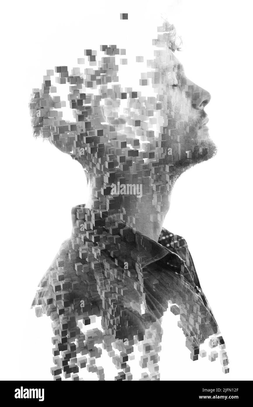 Digital graphics blended with a portrait Stock Photo - Alamy