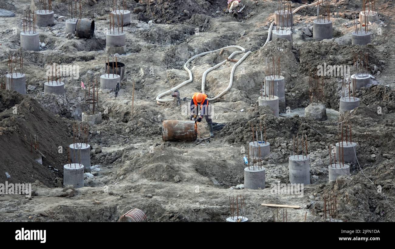 Kiev, Ukraine March 13, 2019: Workers - zero-cycle construction of the ...