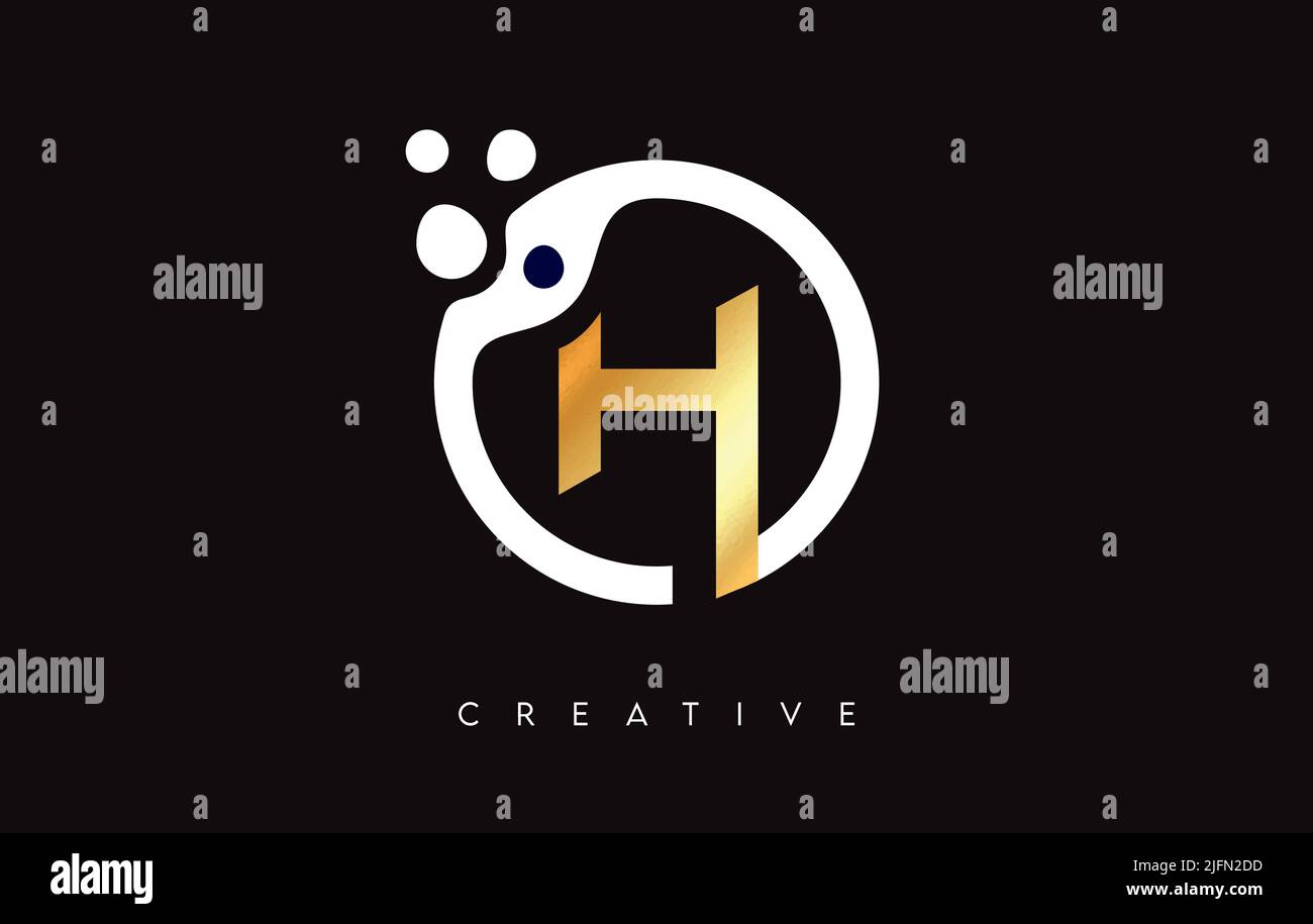 Golden Letter H Logo Icon Design with Dots and Bubbles inside a ...