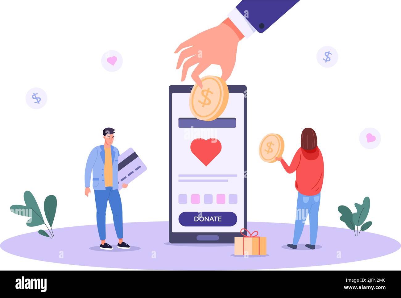 Mobile fundraising. Online donations, charity fund digital money ...