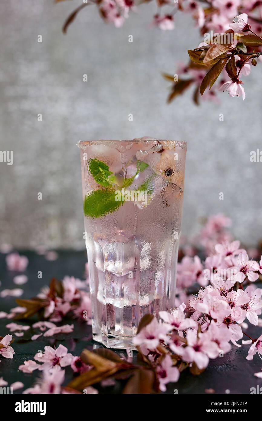 Spring cocktail. lemonade with ice and mint Stock Photo - Alamy