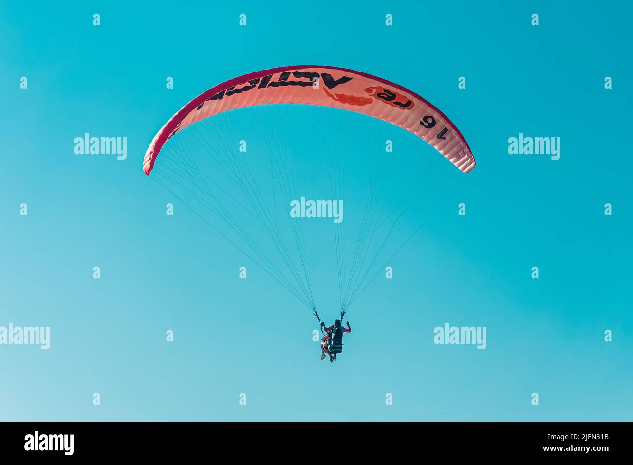Fethiye, Mugla / Turkey August 28 2020: Paragliding in the sky ...