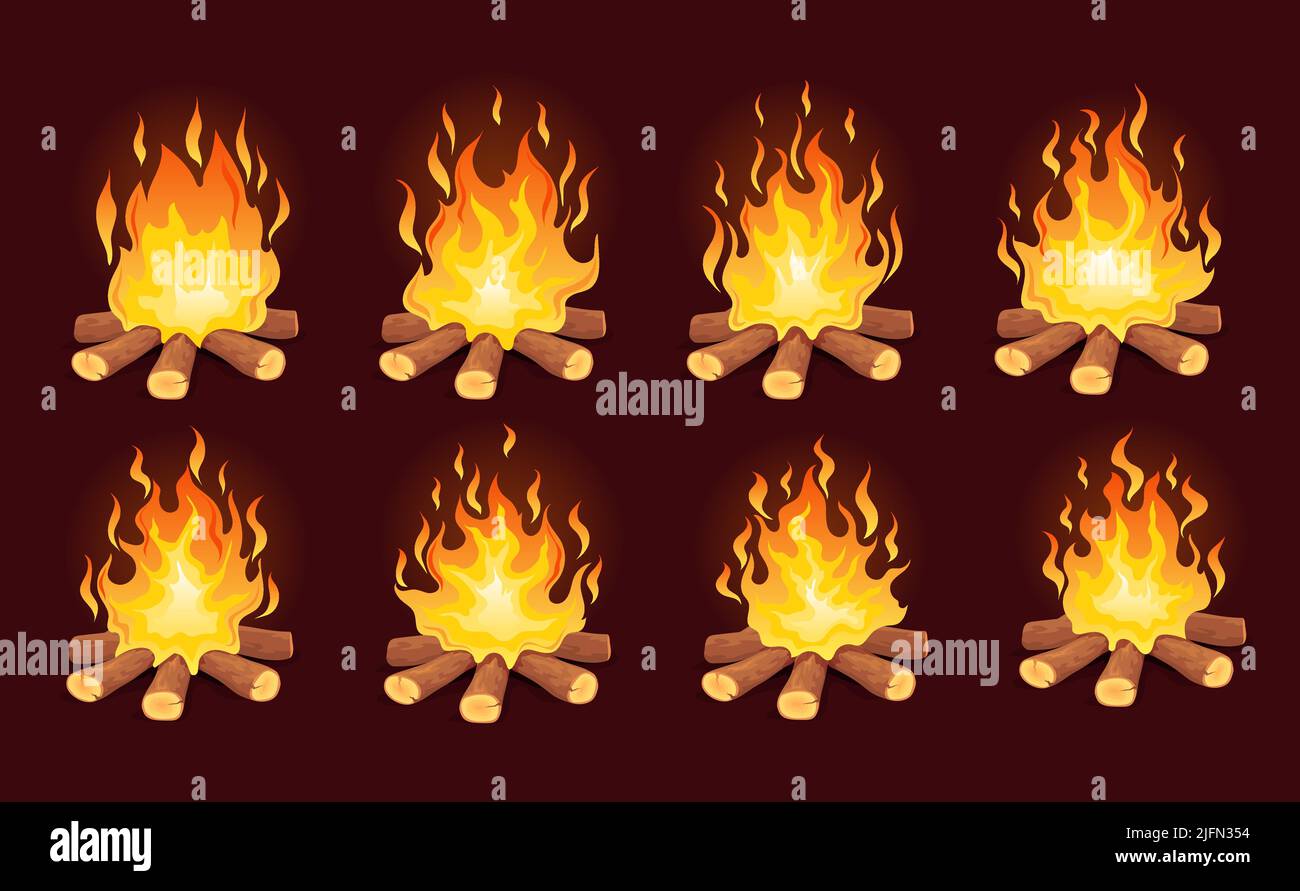 Bonfire animation. Loop animated fire, game campfire cartoon frame ...