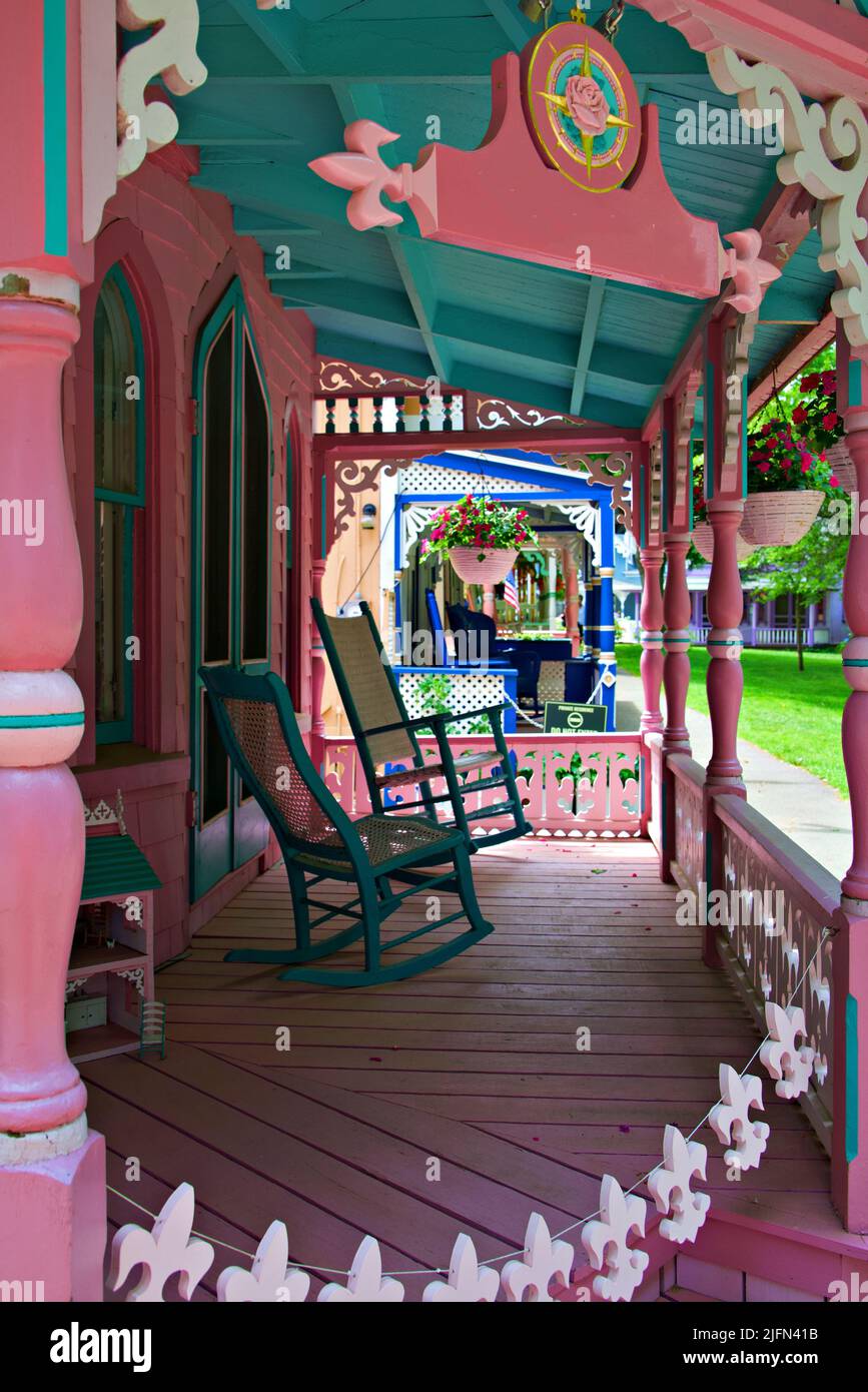 Row of Gingerbread Cottage Porches Stock Photo - Alamy