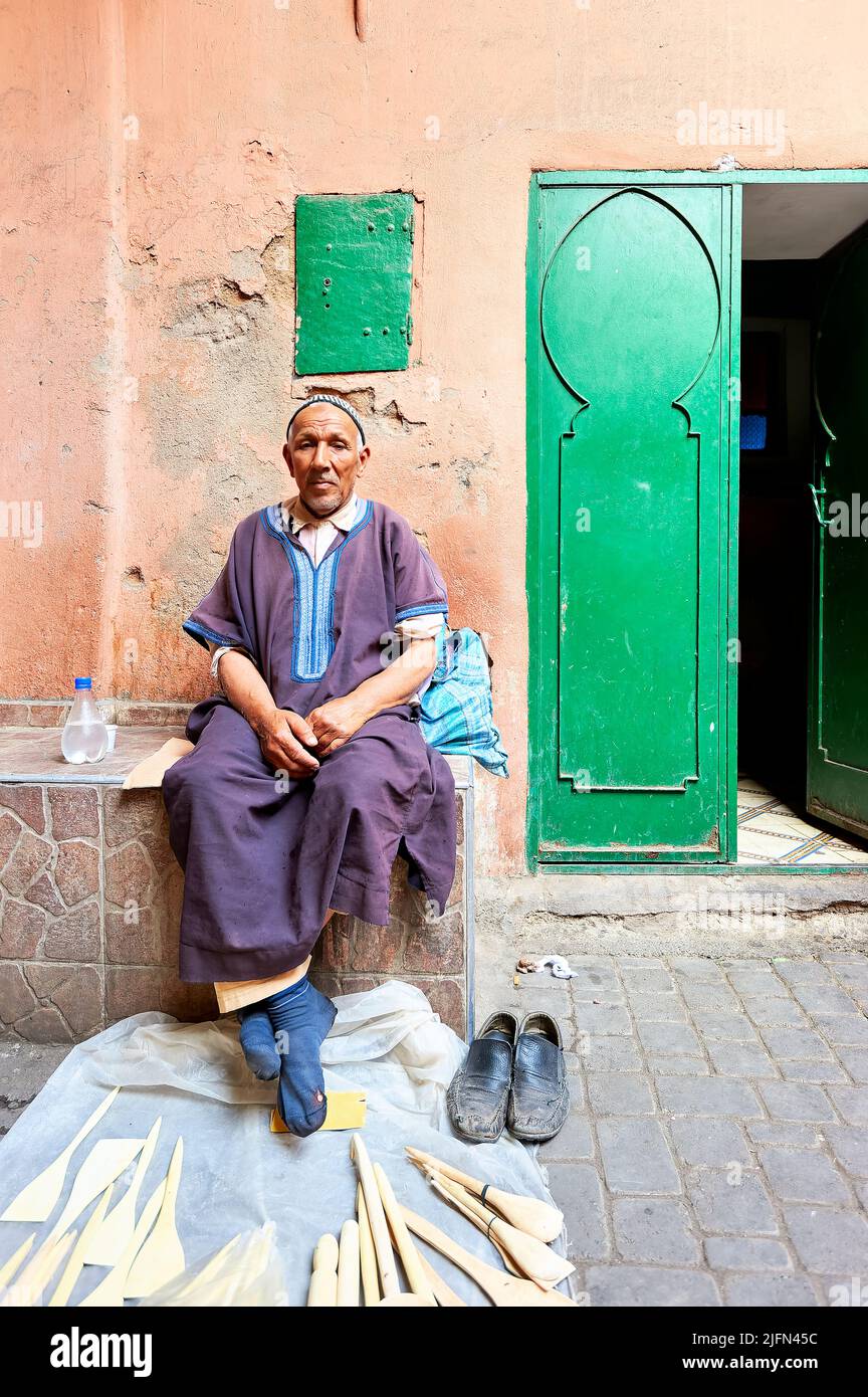 Morocco Marrakesh. Portrait of an old man in the Medina Stock Photo - Alamy