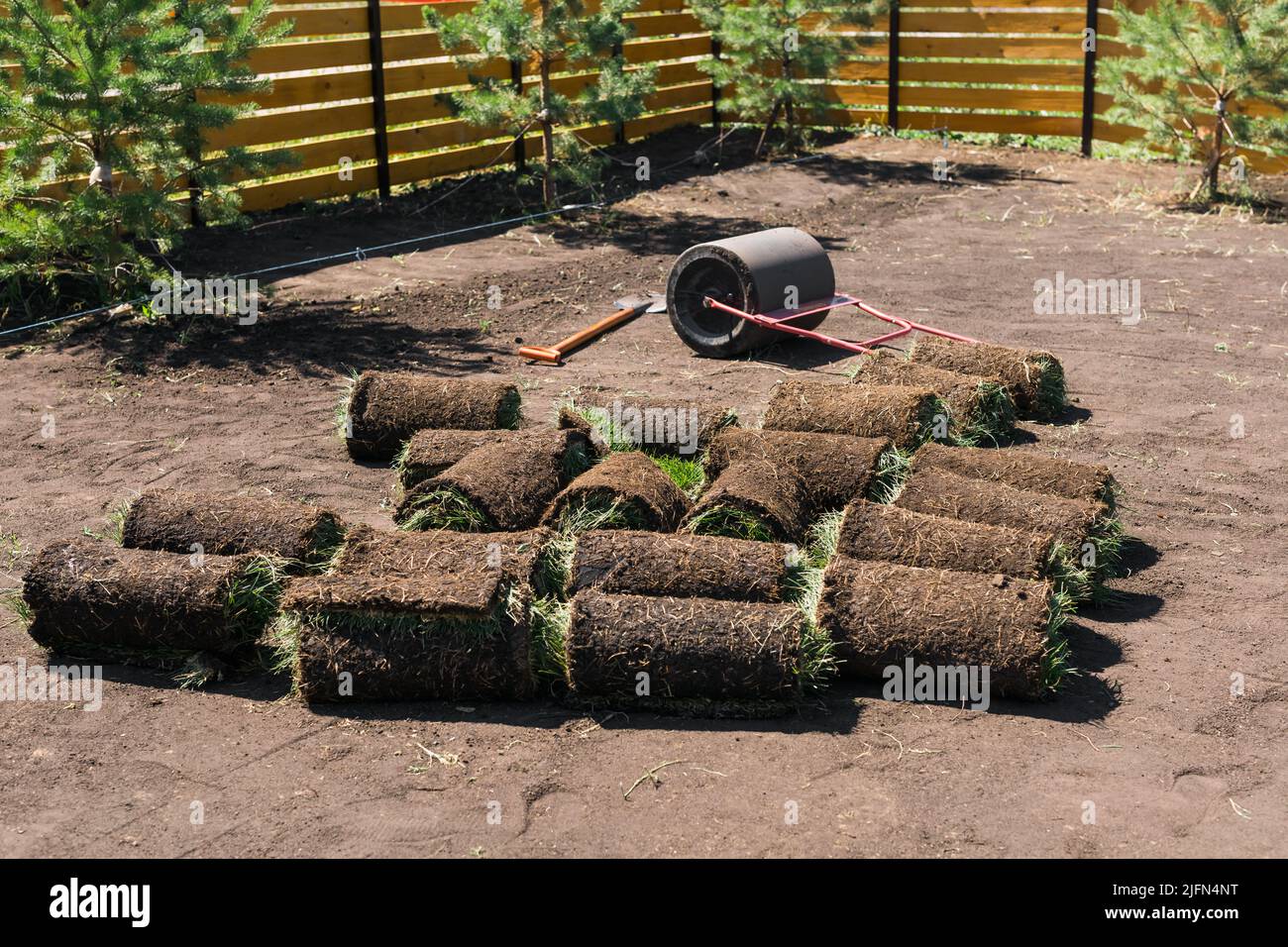 Laying sod for new garden lawn - turf laying concept Stock Photo - Alamy