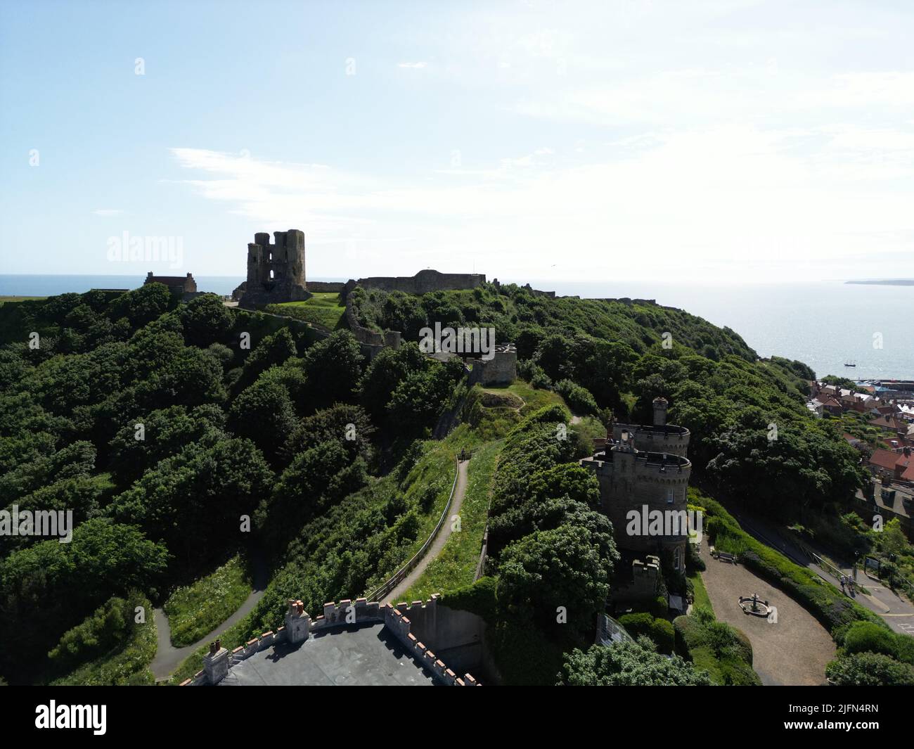 A view of Scarborough Castle overlooking the sea in a daylight Stock ...