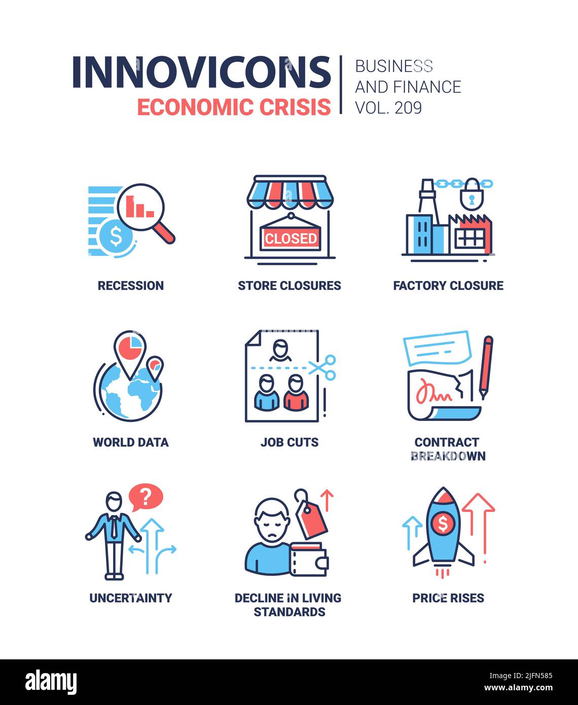 Economic crisis - modern line design style icons set Stock Vector Image ...