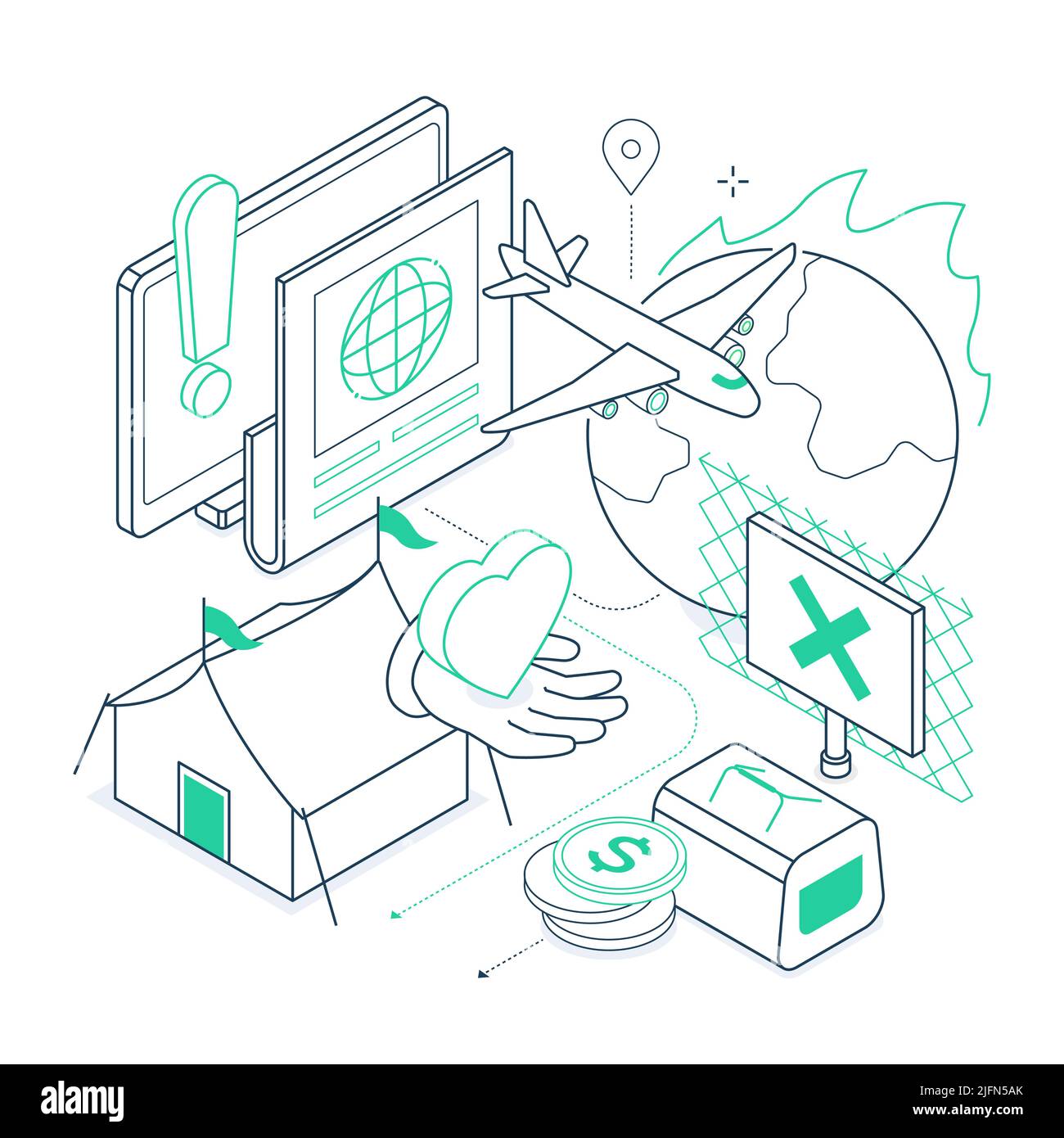 Urgent relocation and emigration - colorful isometric line illustration ...
