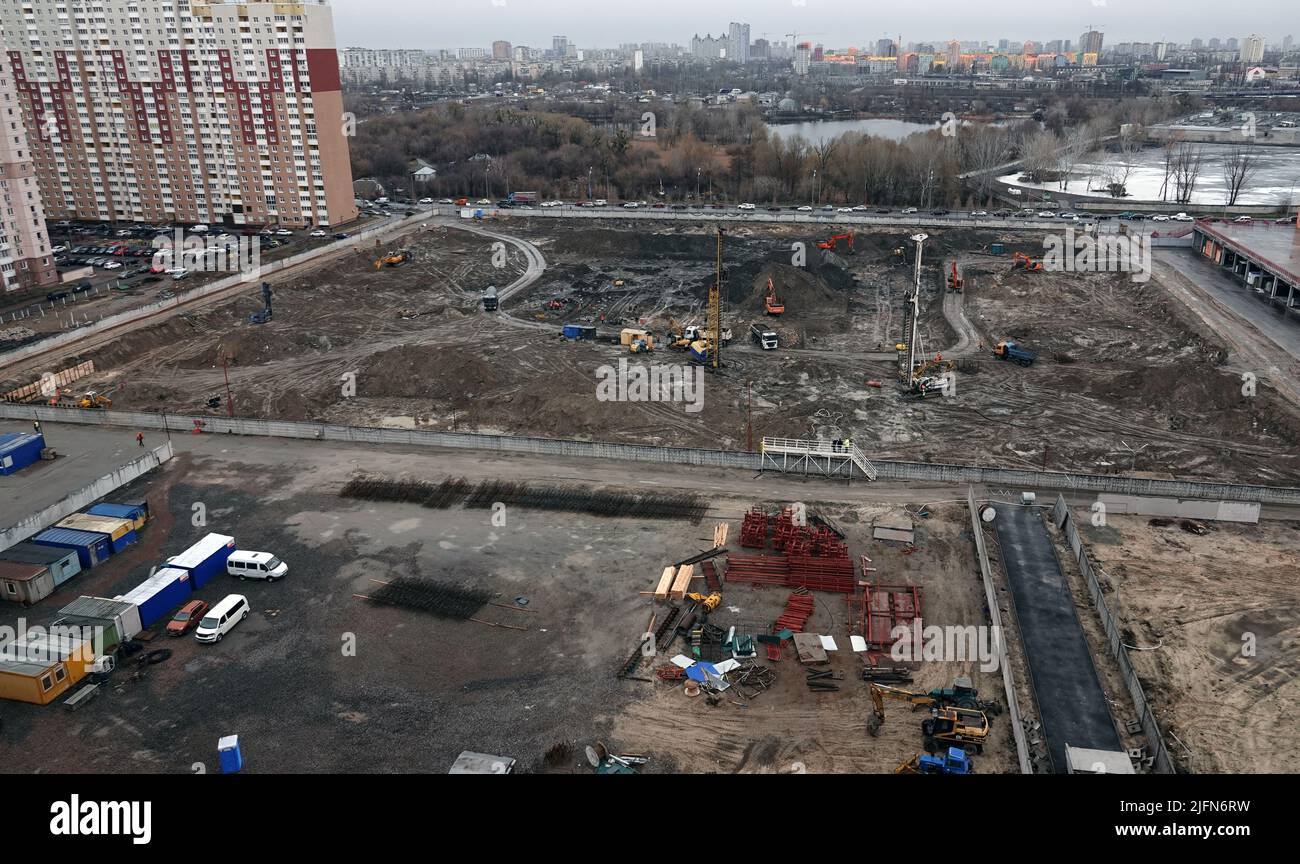 Kiev, Ukraine March 13, 2019: Tractors and excavators work on the ...