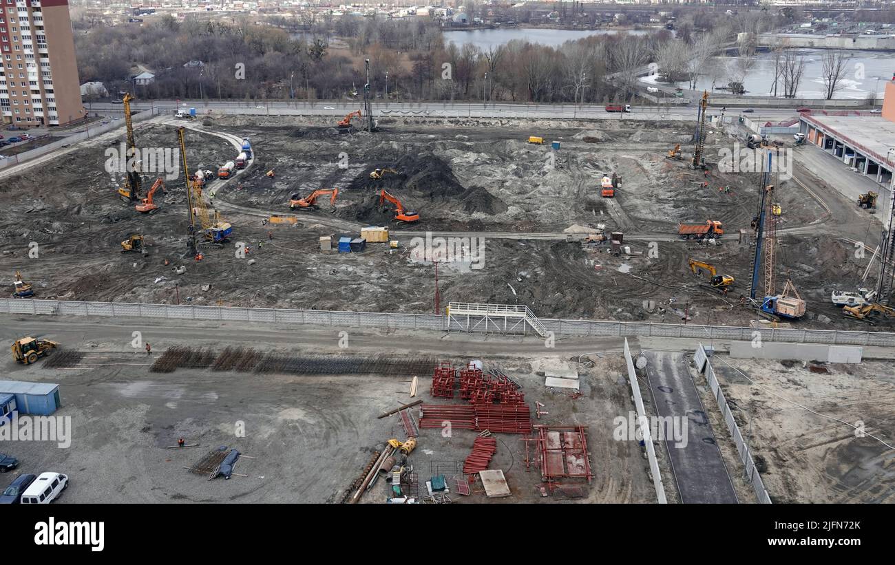 Kiev, Ukraine March 13, 2019: Tractors and excavators work on the ...