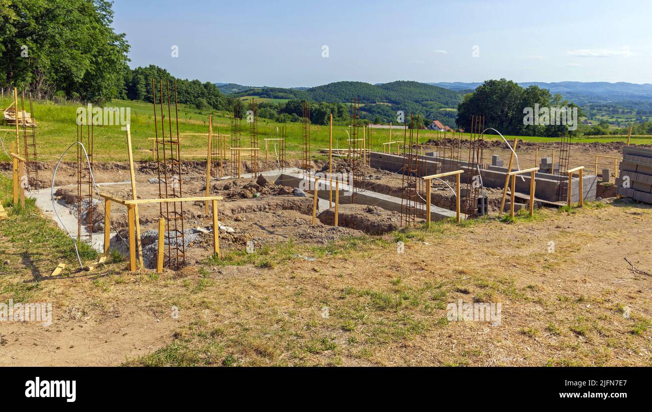 Building House Foundation Basement Concrete Construction Site Start ...