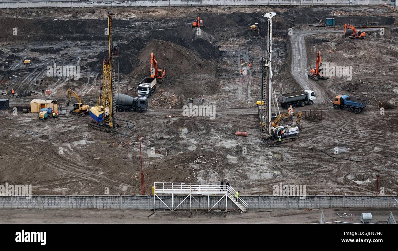 Kiev, Ukraine March 13, 2019: Tractors and excavators work on the ...