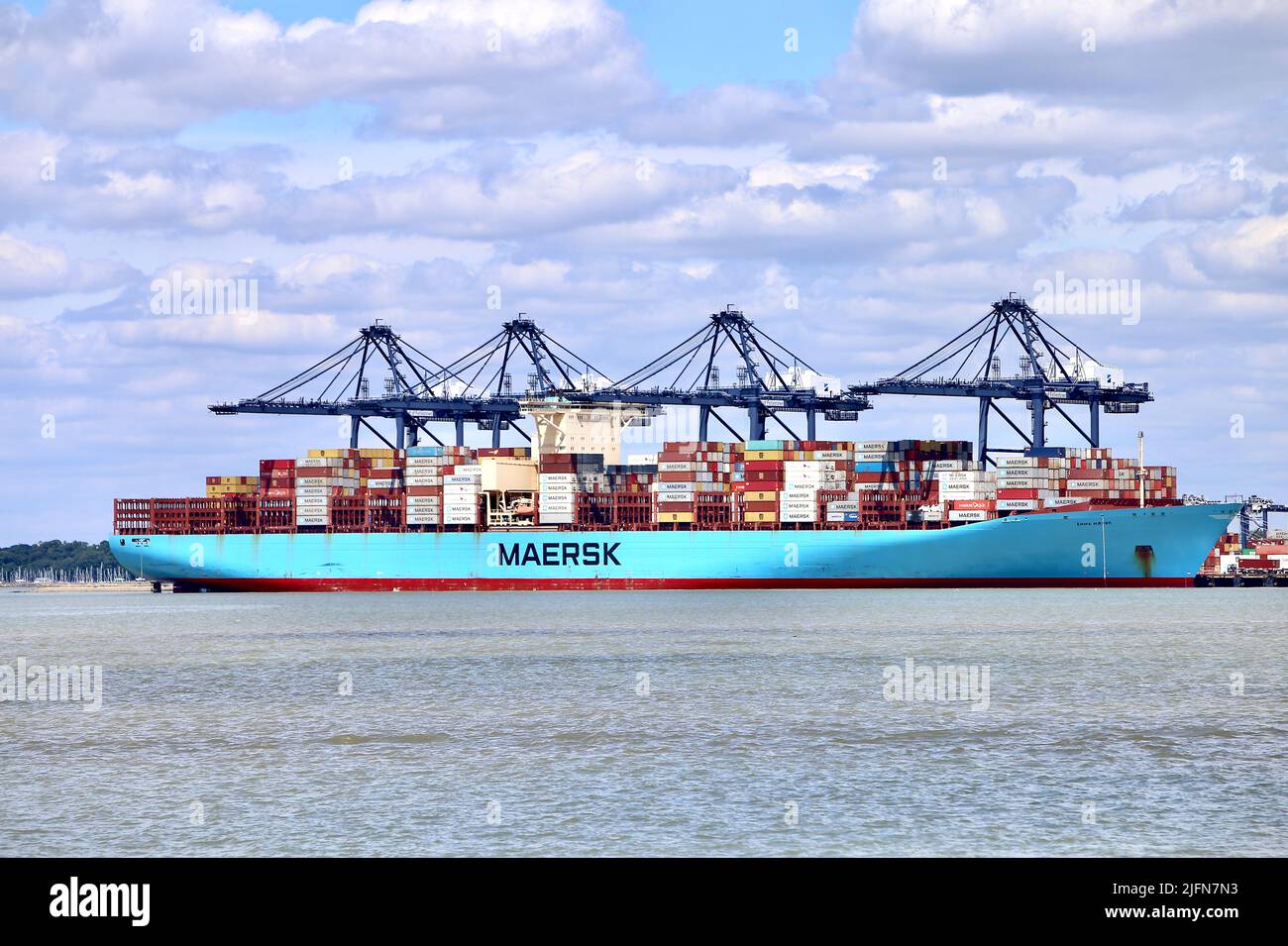 Container ship docking at the Port of Felixstowe, Suffolk, UK Stock ...