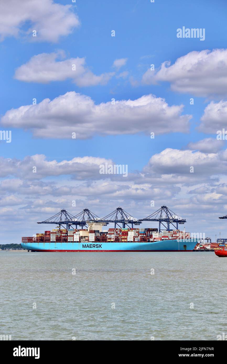 Container ship docking at the Port of Felixstowe, Suffolk, UK Stock ...