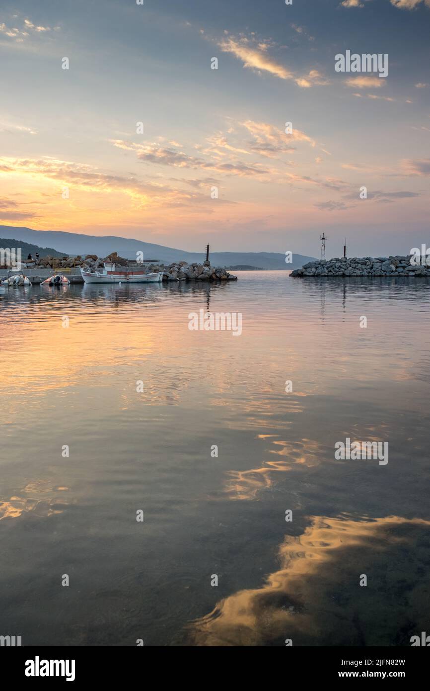 Seascape scenery of fishing boats in a harbor Stock Photo - Alamy