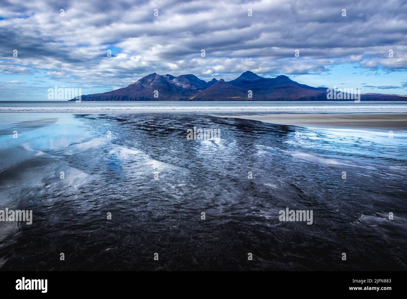 The mountains of Rum viewed from Laigh beach on Eigg Stock Photo - Alamy
