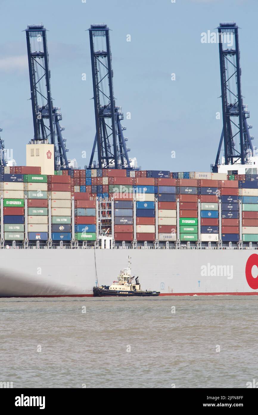 Container ship docking at the Port of Felixstowe, Suffolk, UK Stock ...