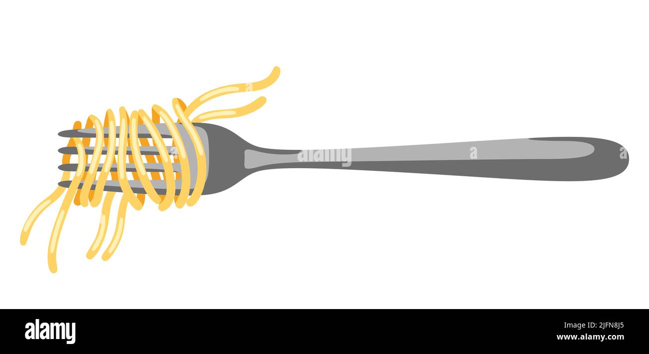 Illustration of Italian pasta spaghetti on fork. Culinary image for ...