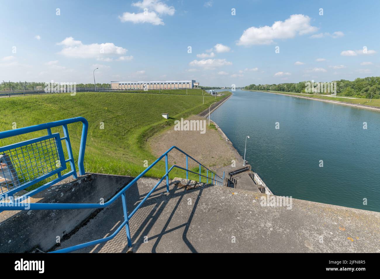 View of the Rhine river canal at lock. Alsace, France Stock Photo - Alamy