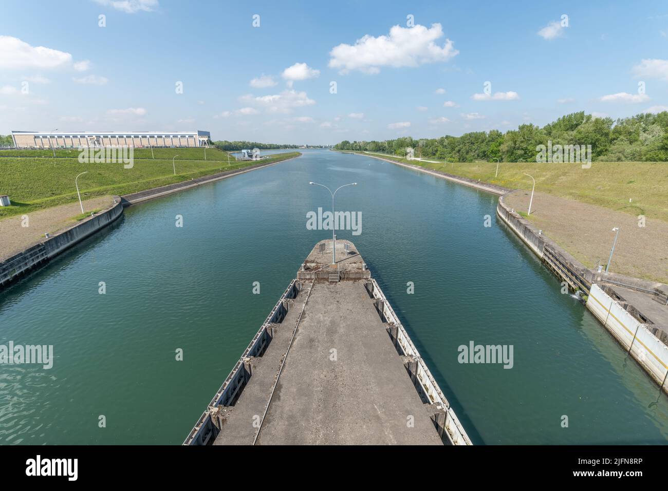 View of the Rhine river canal at lock. Alsace, France Stock Photo - Alamy
