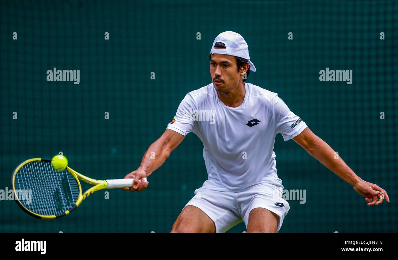 Jason Kubler in action on day eight of the 2022 Wimbledon Championships ...