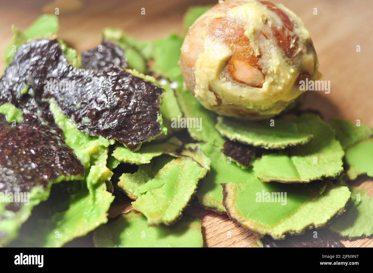 close up of pulp of green avocado ,vegeterian food, healthy lifestyle ...