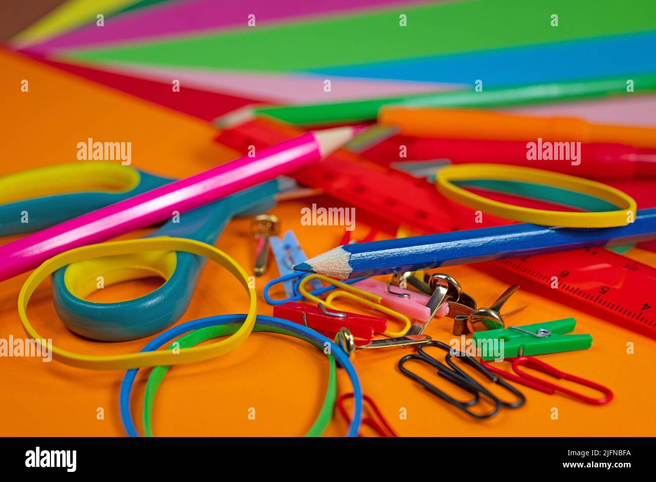 Various craft materials and colored paper Stock Photo - Alamy