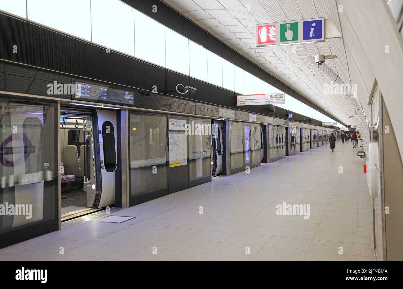 London, UK. Liverpool Street Station on the newly opened Elizabeth Line ...