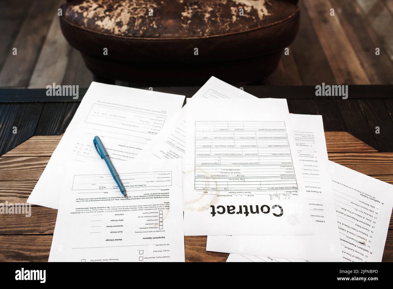 Table of busy businessman with papers, top view Stock Photo - Alamy