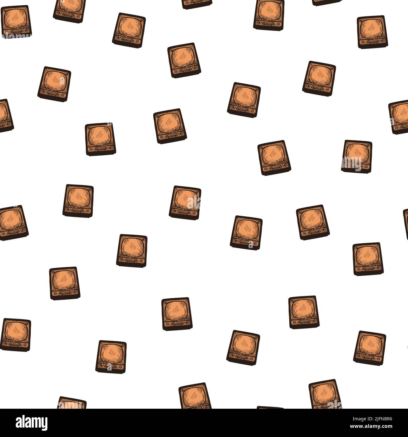 Retro TV engraved seamless pattern. Vintage television media equipment ...