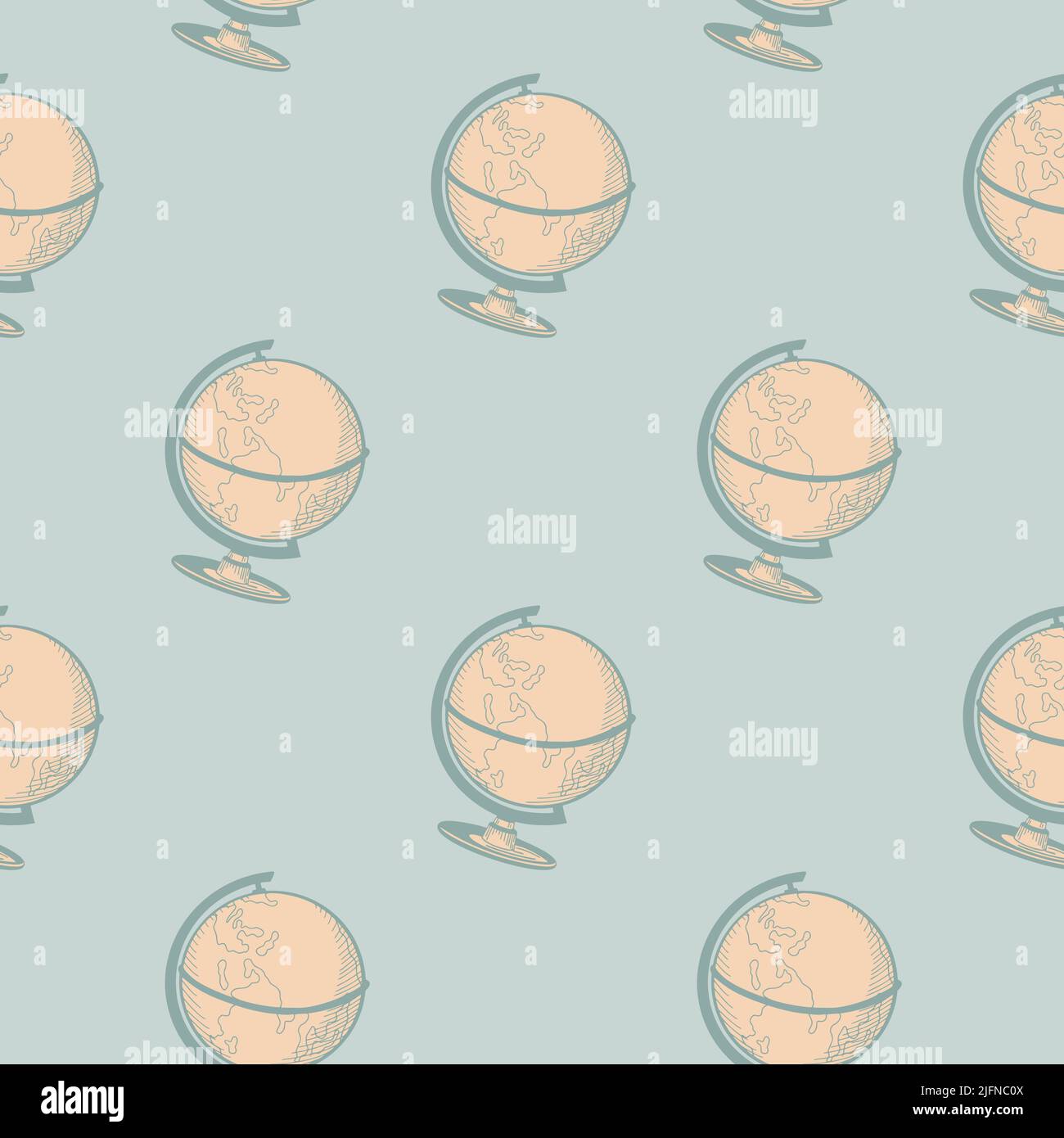 The globe engraved seamless pattern. Vintage world map in hand drawn ...