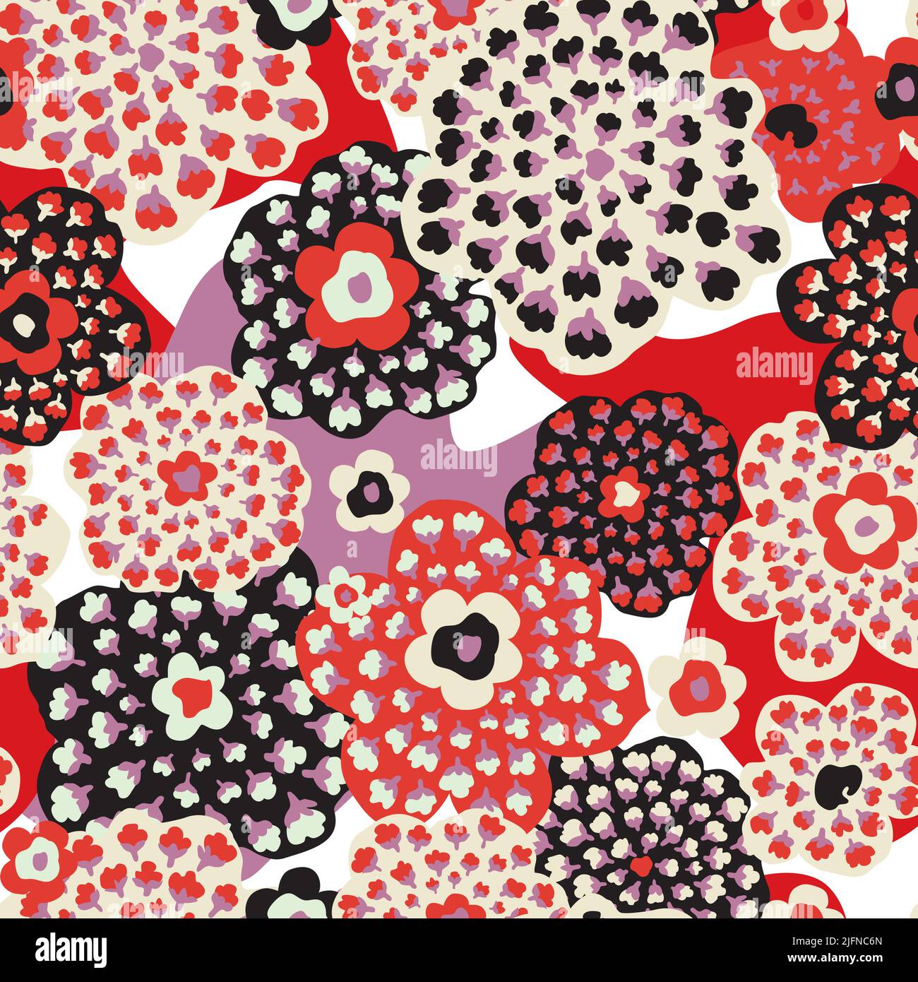 Abstract seamless floral pattern with flowers, dots, leaves. Chaotic ...