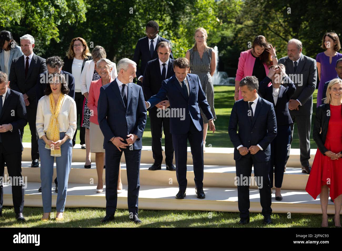 French Ministers with France's President Emmanuel Macron (C) pictured ...