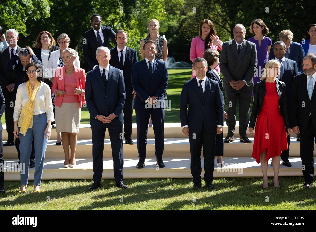 French Ministers with France's President Emmanuel Macron (C) pictured ...