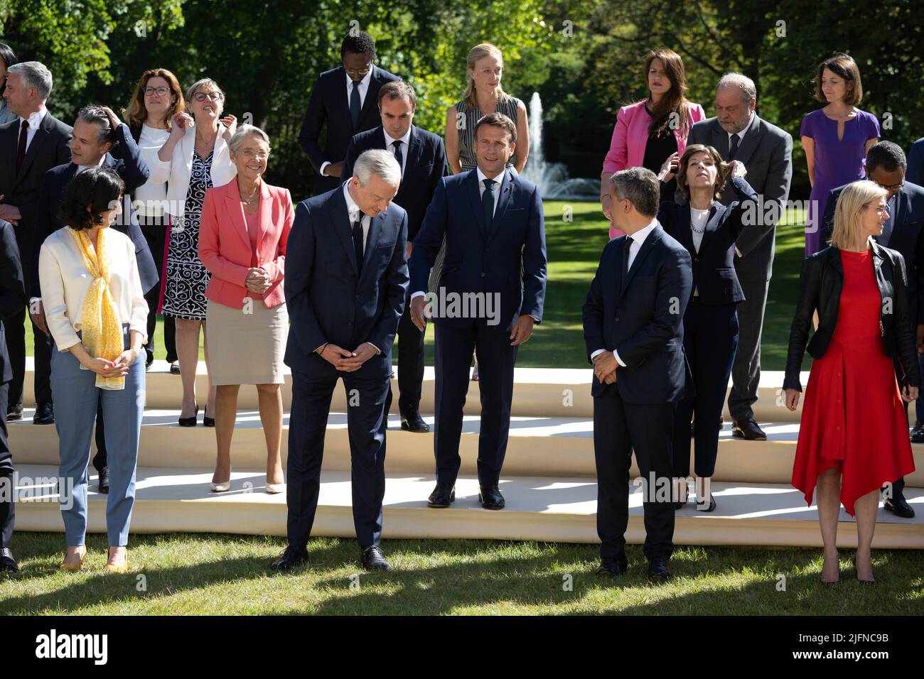 French Ministers with France's President Emmanuel Macron (C) pictured ...