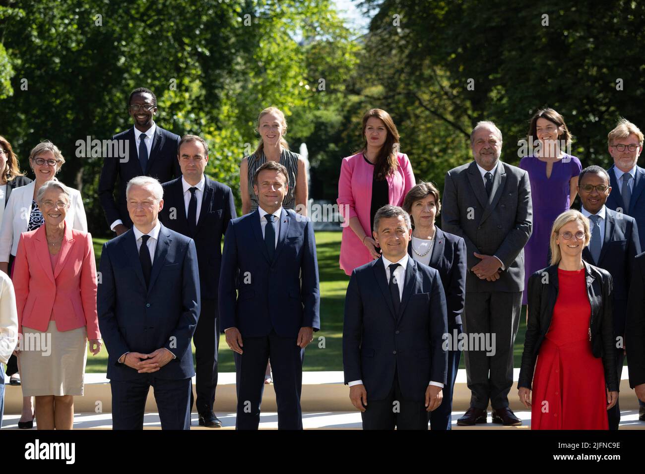French Ministers with France's President Emmanuel Macron (C) pictured ...