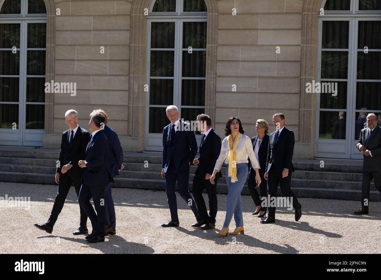 French Ministers arrive for an official picture after a cabinet ...